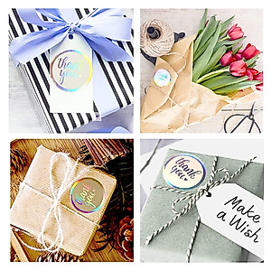 Bokinyoung Thank You Stickers Roll 500 PCS Round Rainbow Silver Foil Seal Stickers 1.5 Inch Thank You Labels for Business