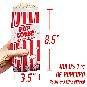 Retro, Grease Resistant Popcorn Bags 25 Pack. Single Serving 1oz Paper Sleeves in Nostalgic Red/White Design Movie Theme Party and Old Fashioned Carnivals & Fundraisers Old School Supplies