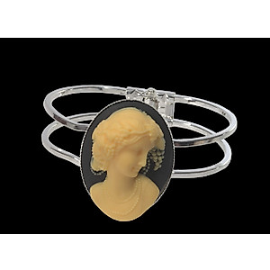 Hinged 3-D Victorian Acrylic Cameo Cabochon Silver Plated Bangle Bracelet + GIFT BAG