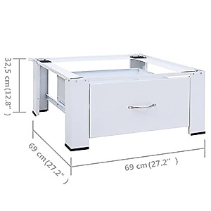 Tidyard Washing and Drying Machine Pedestal with Storage Drawer Non Slip Steel Dryer Stand White 27.2 x 27.2 x 12.8 Inches (W x D x H)