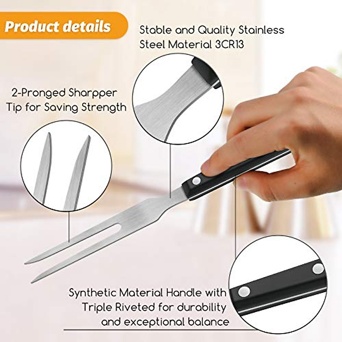 2 Pieces Carving Fork Pot Forks Stainless Steel Meat Serving Fork with Plastic Handle 10.6 Inch Serving Grill Fork Black Handle Barbecue Fork for BBQ Kitchen Turkey Roast Dinner Party Festival