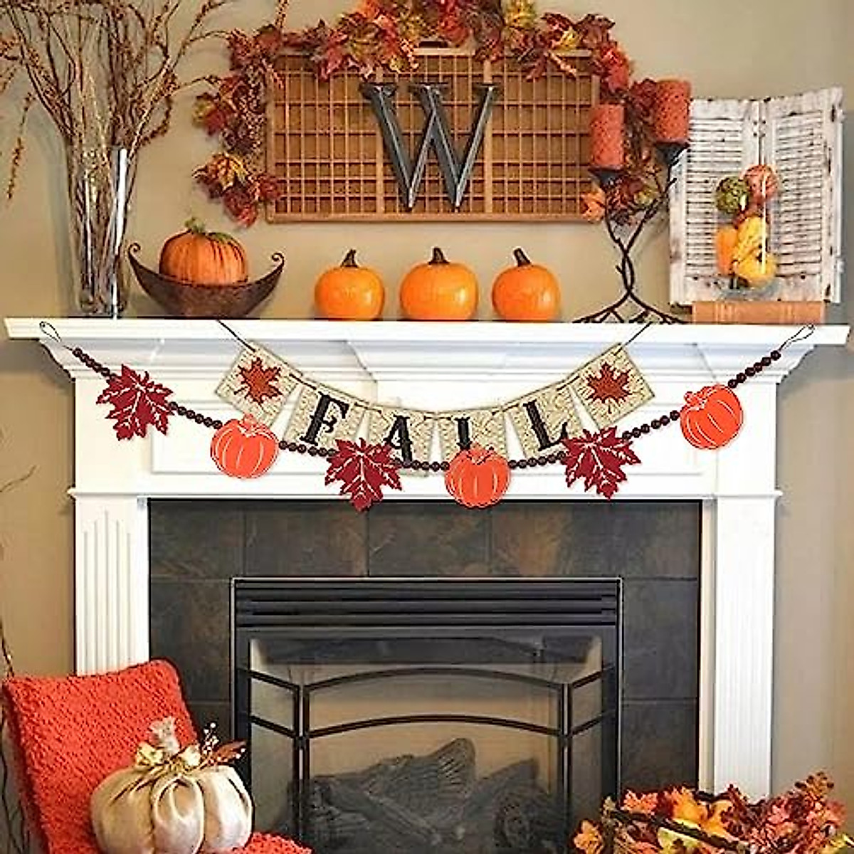 Fall Decorations for Home, DEWBIN 47" Farmhouse Wooden Beads Garland with Pumpkin and Maple Leaf for Fall Decor, Fall Thanksgiving Decorations for Tiered Tray, Coffee Table, Mantel, Dining Room, Wall