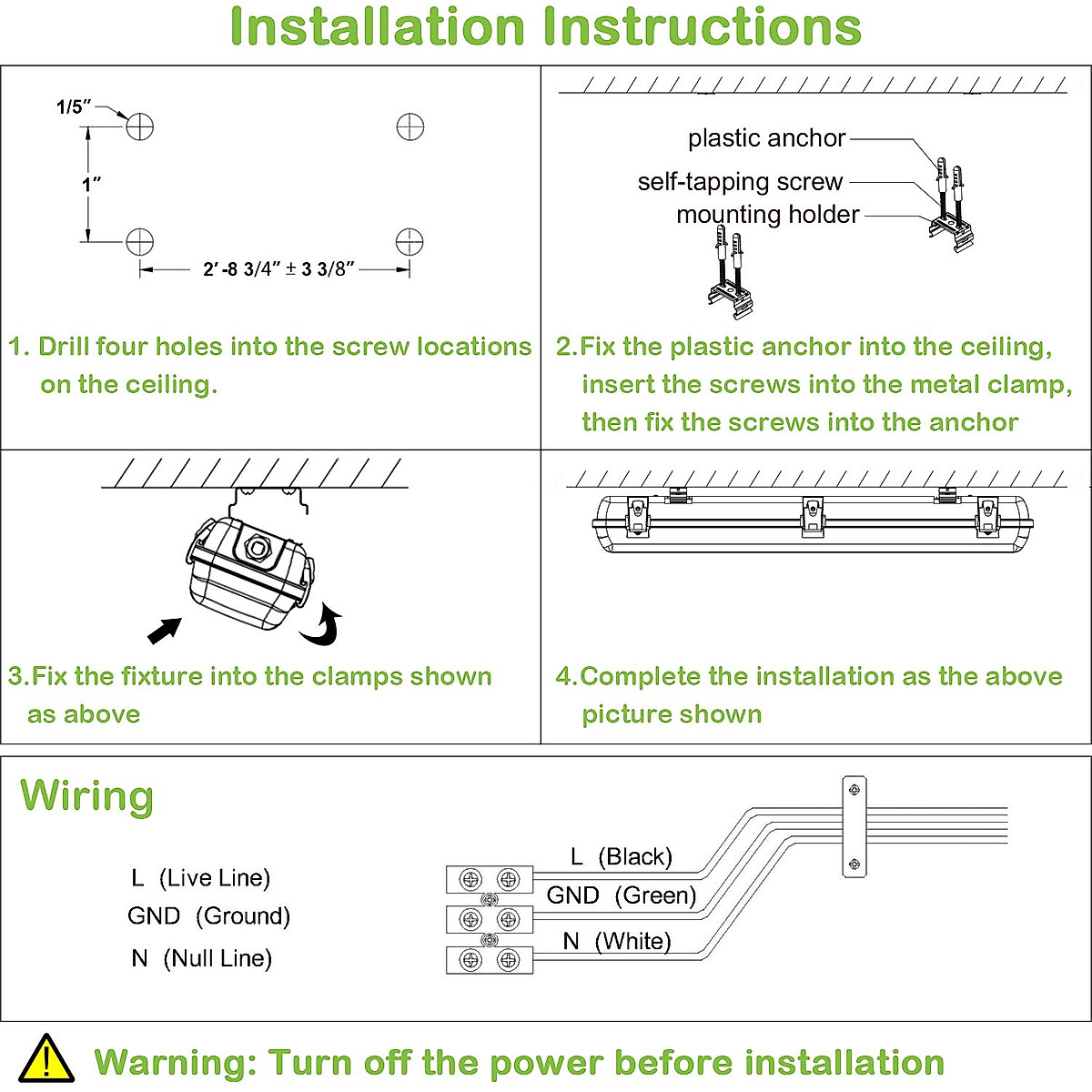 hykolity 4 Pack 4FT LED Vapor Tight Light, 40/50/60W Vapor Light Fixture, [2-lamp F32T8 Equiv.] 4000K/5000K/6000K CCT Selectable, 130lm/W, Waterproof Shop Light for Parking Carport Car Wash