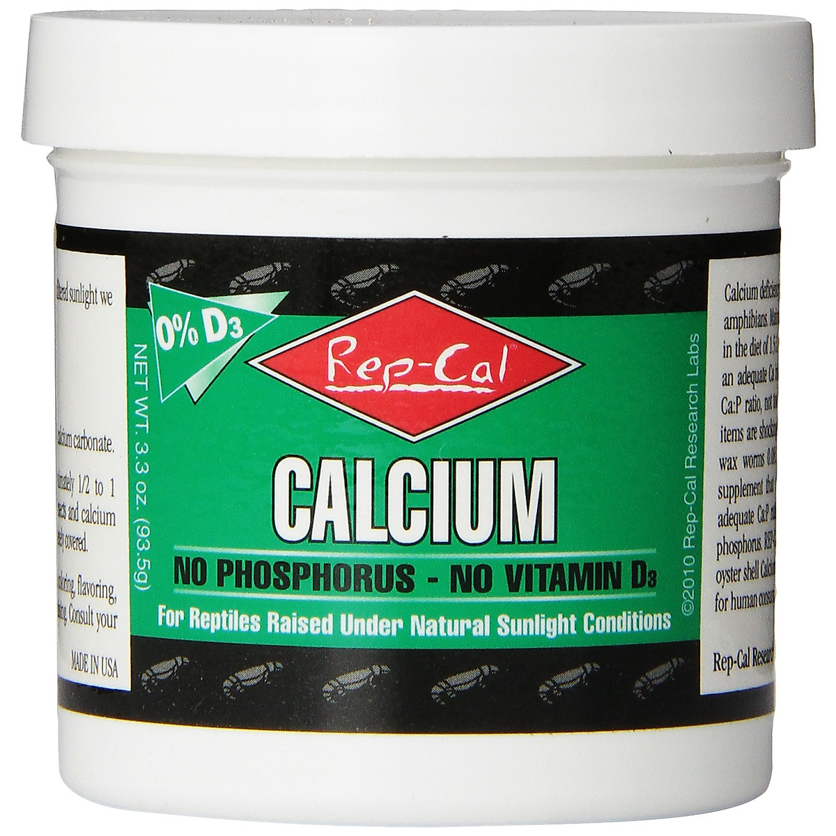 Rep-Cal 52298 Phosphorous-Free Calcium Powder Reptile/Amphibian Supplement Without Vitamin D3, 4.1 oz,white
