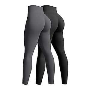 OQQ Women's 2 Piece Yoga Legging Seamless Workout High Waist Butt Liftings Athletic Leggings Black Darkgrey