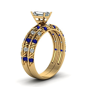 Emerald Cut Diamond Wedding Ring Sets with White Diamond in 14K Yellow Gold Birthstone Handcrafted Lightweight Modern Design Eternity Love and Promise Birthday Gift