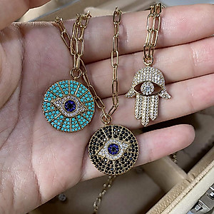 Obidos 14k Gold Plated Evil Eye Turquoise Pendant Necklace for Women 18-20Inch,Round Circle Disk Minimalist Jewelry
