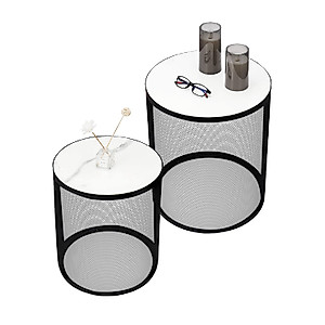 NordStorm Nesting Coffee Table Set of 2, Metal Side End Table, Modern Net Hollow Coffee Table Set for Office, Bedroom and Living Room, Black