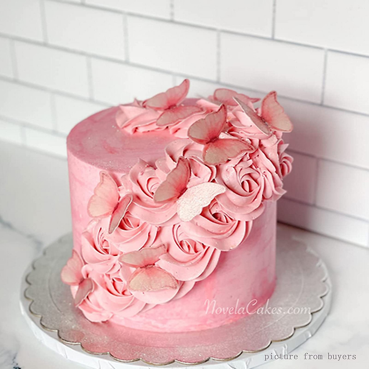 GEORLD Edible Wafer Paper Butterflies Set of 48 Pink Cake Decorations, Cupcake Topper