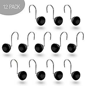 Creative Scents Black Shower Curtain Hooks - Set of 12 Shower Hooks for Shower Curtain - Decorative Shower Curtain Hooks Black - Durable Shower Curtain Rings for Bathroom Curtain Shower Rod