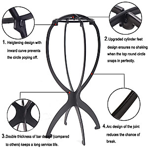 wiysday 6PCS Wig Holder，Wig Stands, Collapsible Wig Stand for Short Wig,14 inch Portable Travel Wig Holder (Black)