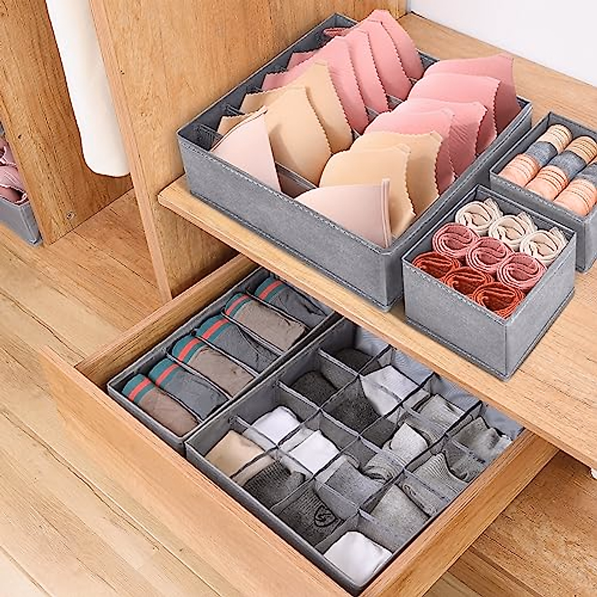 8 Pack Drawer Organizers for Clothing, Drawer Organizer Clothes Fabric Foldable Underwear Organizer, Dresser Organizer Closet Storage Dividers Bins for Storing Sock, Bra, Panty, Scarf, Belt, Ties