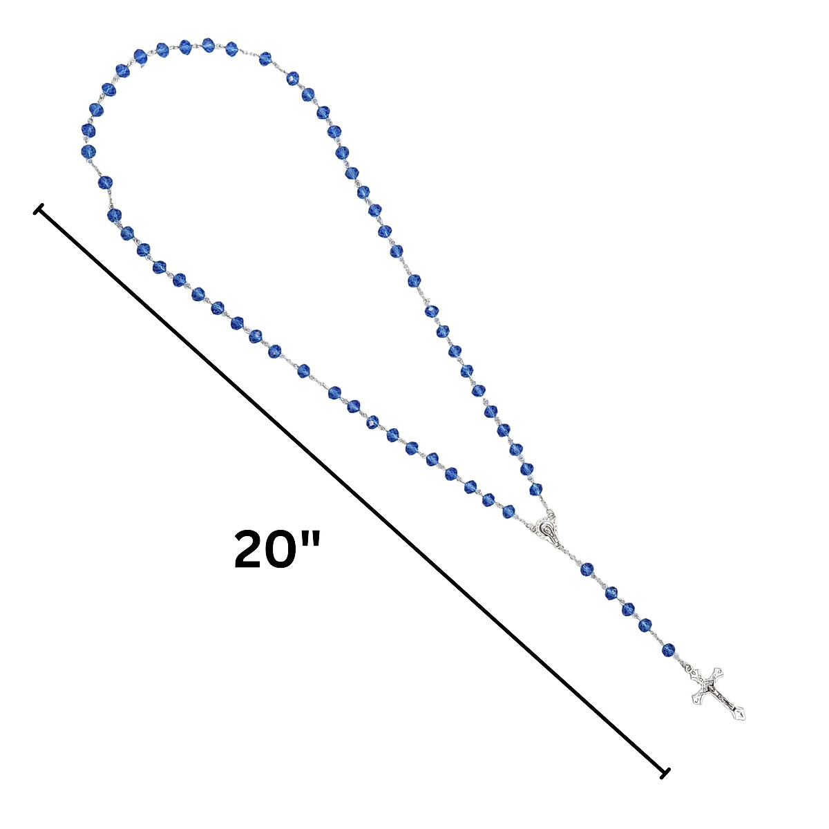 Trinity Church Supply Blue Glass Sapphire Rosary, Prayer Beads for Catholic Men, 8mm Bead, 20” Length and 1 ½ Inch Crucifix