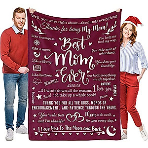 Mom Birthday Gifts from Daughter Son, Gifts for Mom, Mom Gifts, Letter Warm Soft Throw Blanket for Mom, Best Mom Ever Blanket for Mom, Mom Gifts for Birthday, Mothers Day, Christmas