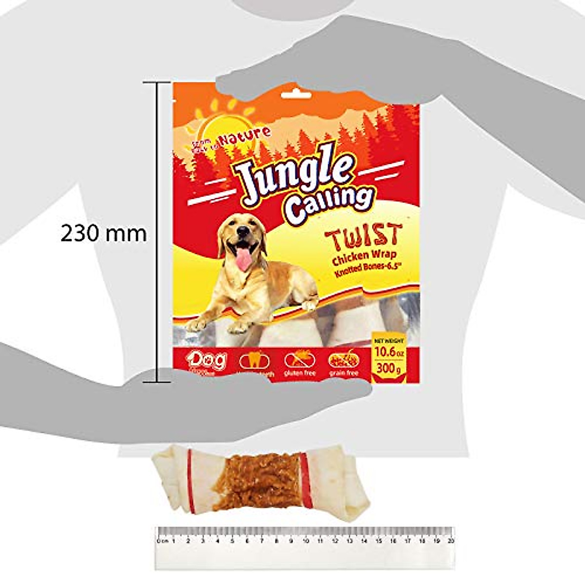 Jungle Calling Chicken Wrap Knotted Bones Dog Chews 6.5" Pack of 4, Long Lasting Beefhide Treats Real Chicken Wrap Rawhide Bones for Large Dogs Training Treats (3 Packs)…