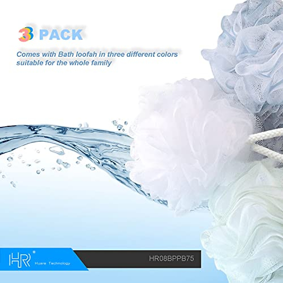 Loofah Sponge 75g Bath Sponge Exfoiating Body Scrubber HR Huare Technology Shower Loofah 3 Pack, Stocking Stuffers Xmas Gift Set for Family and Friends