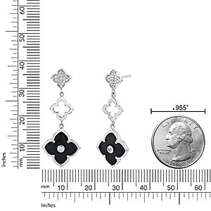 Black Onyx and Cubic Zirconia Three Flower Drop Dangle Earrings for Women I 925 Sterling Silver Earrings for Her I Push Back Earrings by Lavari Jewelers
