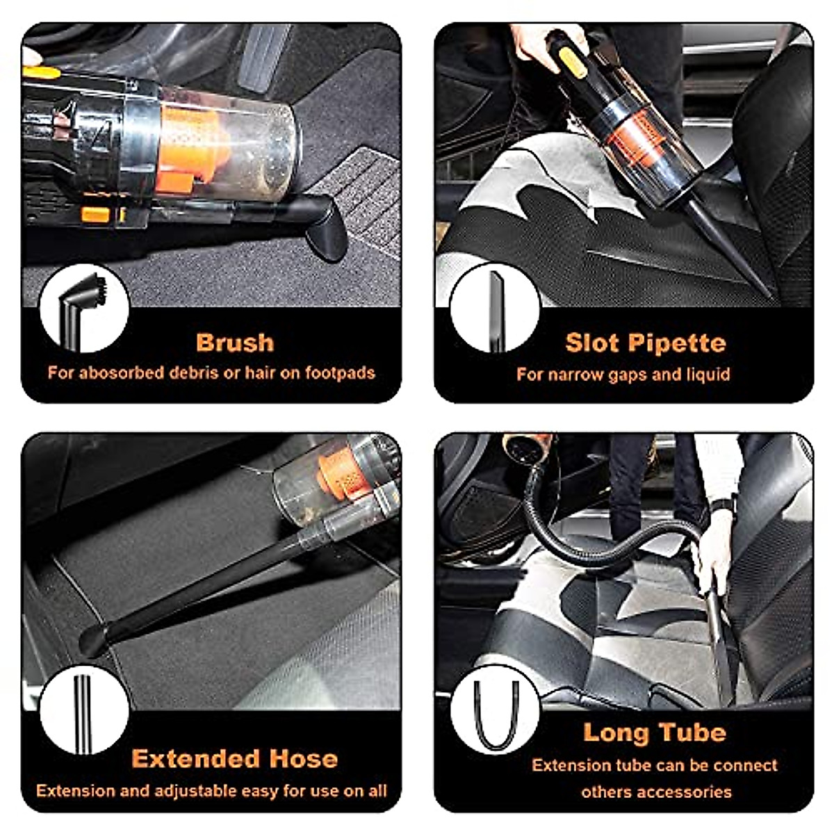 WMDA Car Vacuum, Portable Car Vacuum Cleaner High Power 150W/7500Pa for Car Interior Cleaning Kit with Wet or Dry for Men/Women, 16.4Ft Corded (Black)