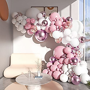 Pink White Balloons Garland Arch Kit 104 PCS Metallic Pink Gold Confetti Latex Balloons for Baby Girl Shower Birthday Wedding Anniversary Bachelorette Party Decorations