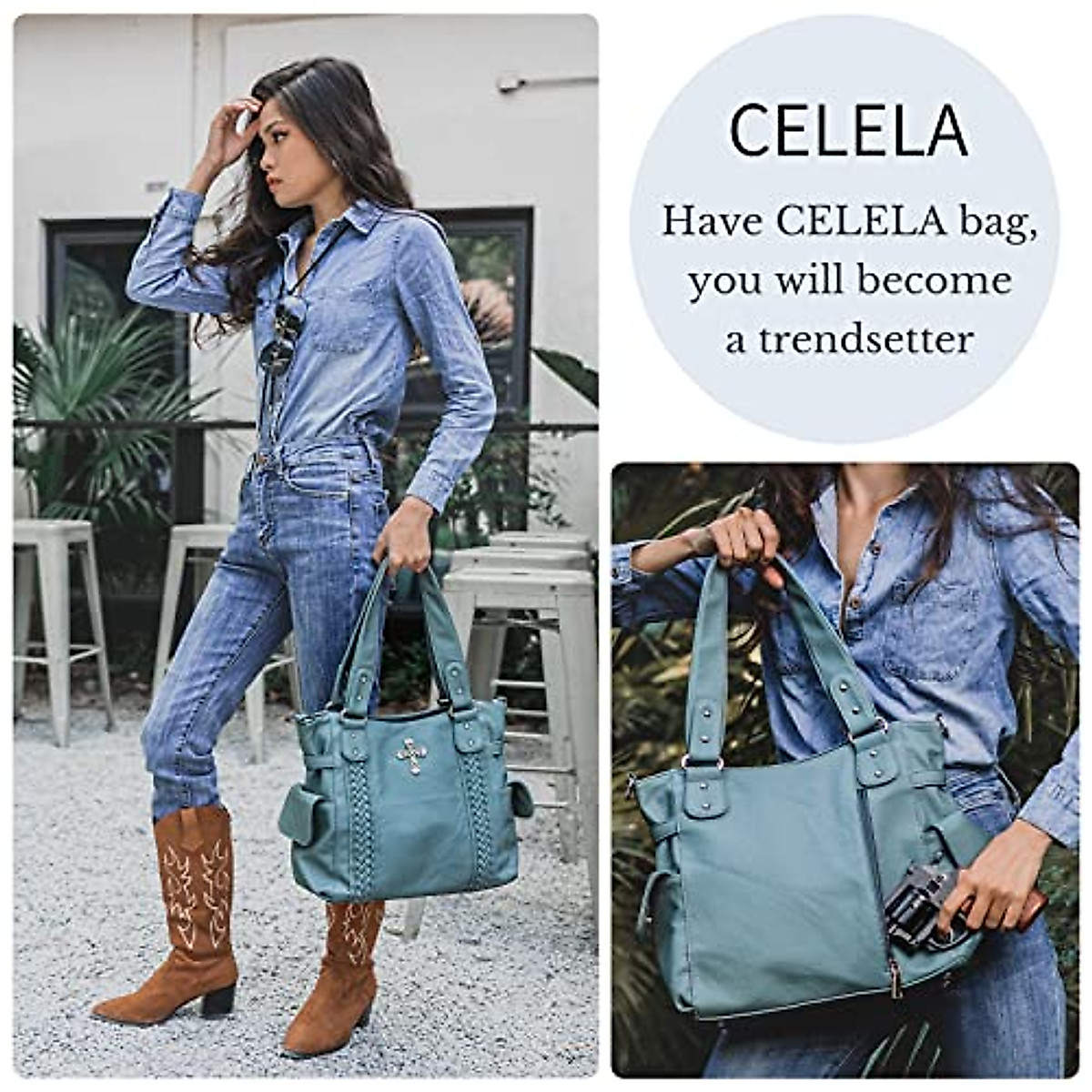 CELELA Genuine Leather Hobo Handbags for Women Concealed Carry Western Shoulder Bag Crossbody Purse