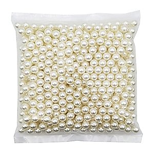 INSPIRELLE 580pcs 10mm Ivory Polished ABS Undrilled Art Faux Pearls for Vase Fillers, No Hole Makeup Beads to Hold Brush Lipstick, Imitation Round Pearl Beads for Table Scatter Home Wedding Decoration