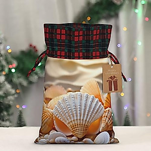 Christmas Gift Bags with Drawstring Burlap Gift Bags beautiful Shells Christmas Linen Bags for Xmas Party Candy Bags with Cards Xmas Reusable Wrapping Bags Christmas Linen Treat Bags for Holiday