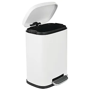 mDesign Pedal Bin - 5L Stainless Steel Pedal Bin with Lid and Plastic Insert - Small Waste Bin for Bathroom and Kitchen or Office Waste Paper Bin - White