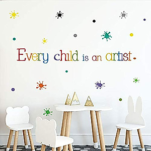 Orange Can Every Child is an Artist Wall Decals for Kids Art Classroom Decor-Crayon Paint Splash with Children Artist Quotes Wall Stickers for Infant Daycare Preschool Playroom