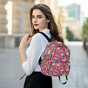 Yasala Halloween Women Backpack Sugar Skull Green Leaves Travel Bag Compact Daily Bag Diaper Bag