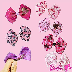Luv Her Barbie Kids Bows - Hair Accessories Gift Set - Princess Hair Bows - 7 Pcs 4 Inch Bundle - Hair Bows for Girls - Barbie Hair clip - Alligator Clip - Ages 3 +