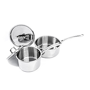 BergHOFF Professional Tri-ply 18/10 Stainless Steel Saucepan 8" 3 Qt. Safe Grip Handle Matching Lid Induction Cooktop Measurement Markings Inside Fast & Even Heat Oven Safe