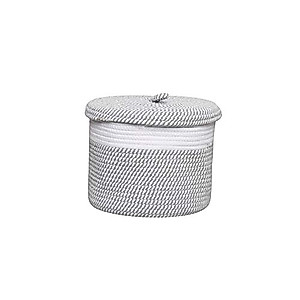 S Size Grey Cotton Rope Basket with Lid Mini Woven Basket Cute Toy Storage Basket Towel Storage Little Organizer Woven Basket Living Room Nursery Storage Basket Small Grey Woven Basket for Storage