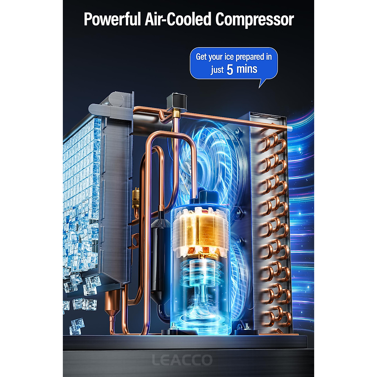 Leacco Commercial Ice Maker Machine 550LBS/24H with 350LBS Stainless Steel Storage Bin, Air Cooled Modular Ice Cube Machine, 1200W