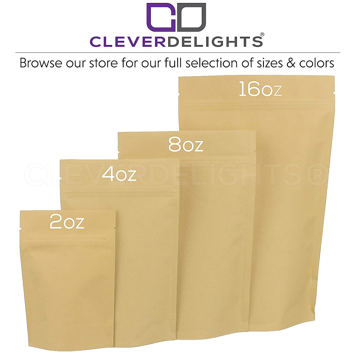CleverDelights Kraft Stand Up Pouches - 8oz - 100 Pack - 6" x 9" x 3"