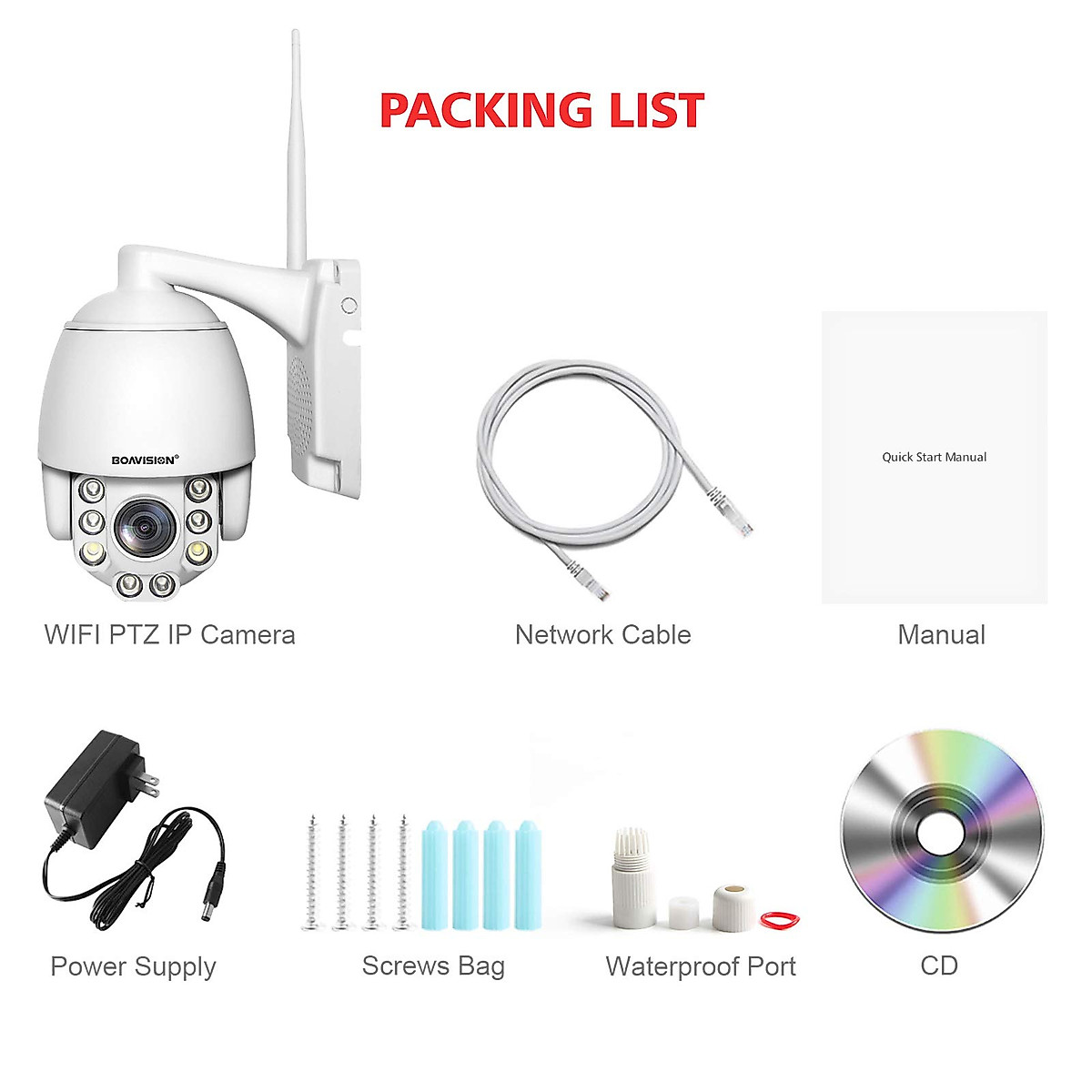 BOAVISION 5MP PTZ WiFi Camera, HD Outdoor Wireless IP Camera, Pan Tilt 5X Optical Zoom, Two Way Audio, 196ft Full Color Night Vision, Dome Security Camera CamHipro Protocol