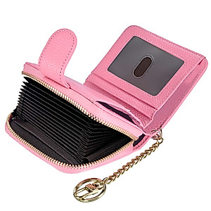 Beurlike Women's RFID Credit Card Holder Organizer Case Leather Security Wallet (Upgrade a (10 Accordion/Key Ring) - Pink)