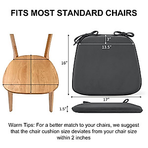 Wellsin Chair Cushions for Dining Chairs 4 Pack, Memory Foam Seat Cushions for Kitchen Chairs, 17"x16"x1.5" Kitchen Chair Cushions with Ties,Dark Grey