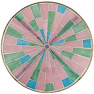 Teal Island Designs Pastel Modern Gold Metal Round Outdoor Accent Side Table 14 1/4" Wide Pink Green Hand-Crafted Mosaic Glass Tile Tabletop Gracefully Curved Legs for Porch Patio House Balcony