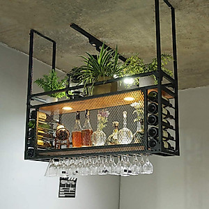 Ceiling Wine Rack,Glasses Stemware Hanger Shelf,Wine Glass Rack/Hanging Bottle Holder,Kitchenskitchen Wood Metal Hanging Shelf,Ceiling Decoration Shelf for Bars,Restaurants, (Black 120x30cm)