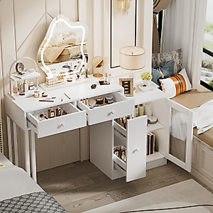 PAKASEPT Makeup Vanity Desk with Mirror and Lights, Makeup Table with Lots Storage, 3 Lighting Modes, Brightness Adjustable, Dressing Table for Women Girls