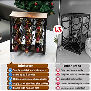 Brightever Wine Rack Countertop, Wood Wine Storage Cabinet Shelf, 3-Tier 9-Bottle Black Tabletop Wine Bottle Holder, Freestanding Wine Bottles Organizer, Wine Rack for Home Kitchen Pantry Bar