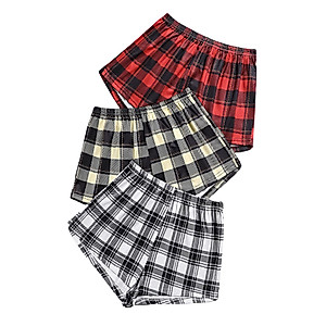 Verdusa Women's Plaid Print Elastic Waist Pajama Bottom Sleepwear Lounge Short Red Black White S