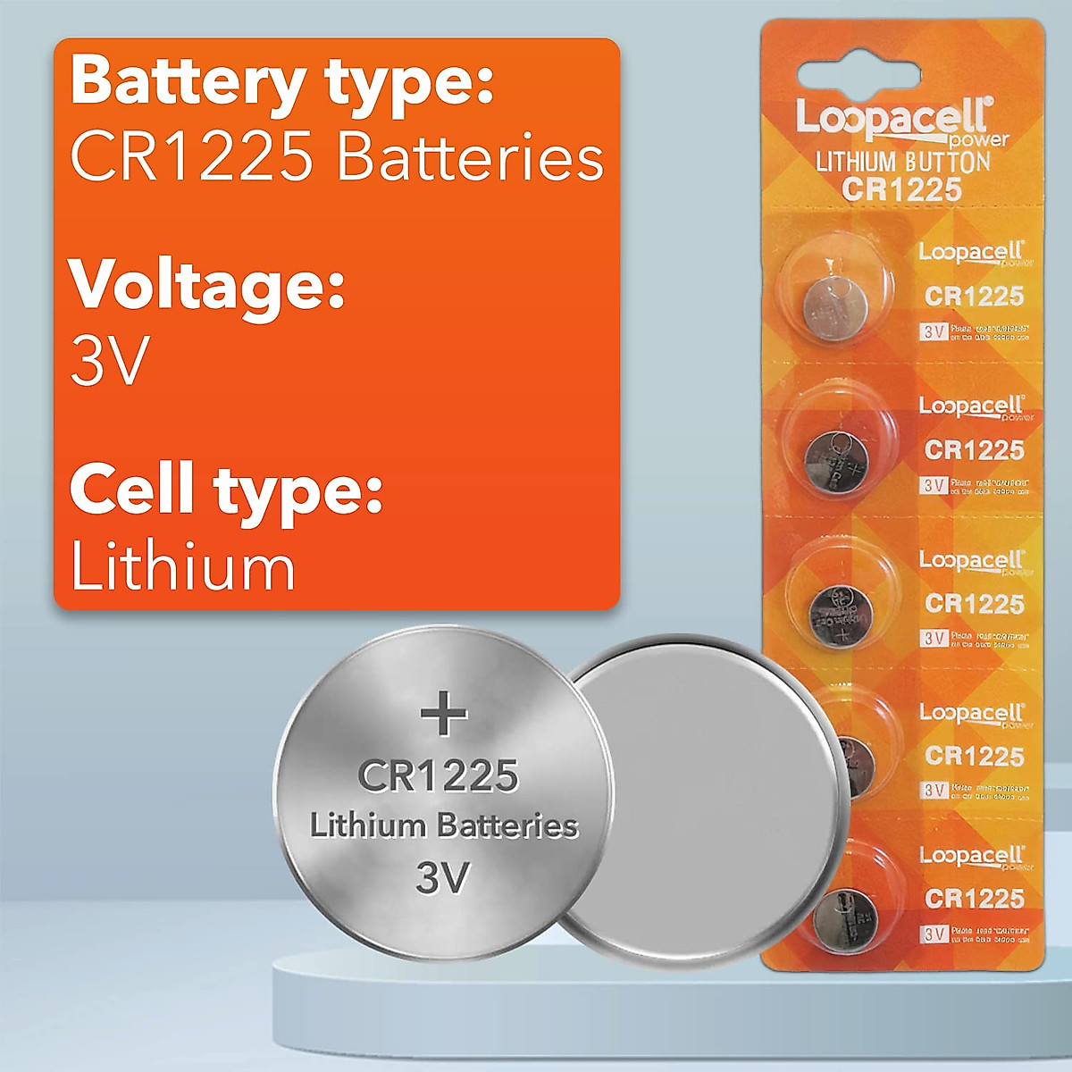 Loopacell CR1225 3V Micro Lithium Button Coin Cell Battery 5 Pcs