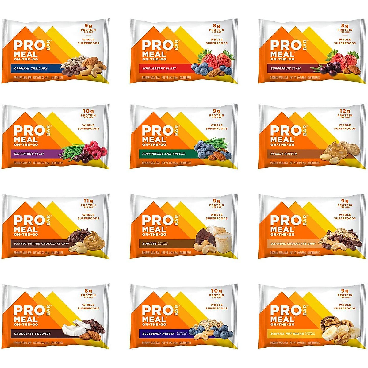 PROBAR - Meal Bar 12 Flavor Variety Pack - Natural Energy, Non-GMO, Gluten-Free, Plant-Based Whole Food Ingredients, 3 Ounce (Pack of 12) - Flavors May Vary