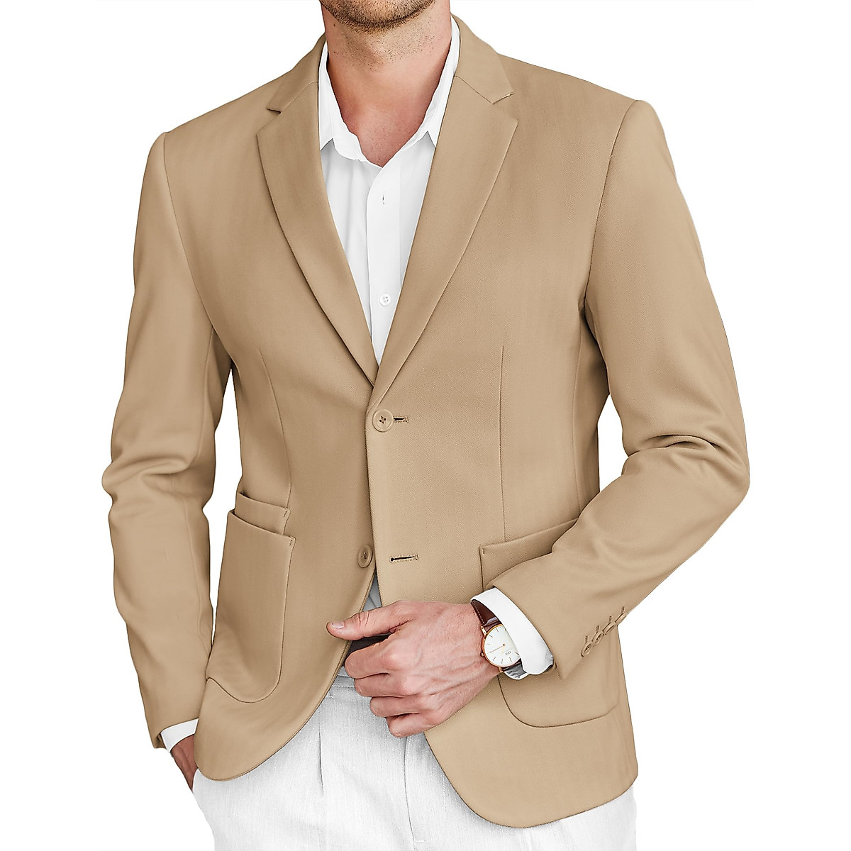 COOFANDY Mens Sport Coat Slim Fit Two Buttons Blazer Casual Suede Suit Jacket Khaki