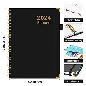 Monthly Planner 2024-2025, 2024 Calendar 21 Months Planner, APR 2024 - DEC 2025, 7.4" x 9.6", 2024 Planner Spiral Bound, Perfect for School & Office - BlackDark