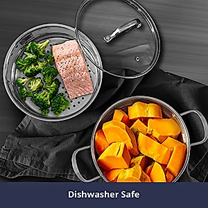 Bergner - Essentials - 2.6 Quart Stainless Steel Soup Pot with Vented Tempered Glass Lid and Steamer Insert - Induction Safe Cookware - Suitable for All Stove Types