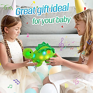 Glow Guards Light up Musical Dinosaur Stuffed Animal LED Singing Soft Stegosaurus Plush Toy with Night Lights Lullabies Ideal Birthday Children's Day for Toddler Kids, 16''
