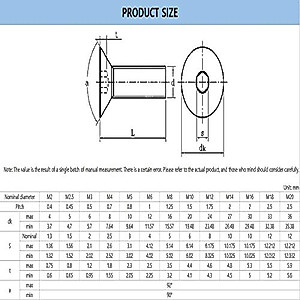 L-A M6-1.0x20mm 10.9 Carbon Steel Countersunk Head Hex Socket Screw Flat Countersunk Hex Socket Bolts Screws （25 Pcs）