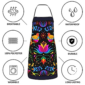 Senheol Day of The Dead Mexican Aprons, Kitchen Chef Waterproof Adjustable Mexican Apron For Bbq With Pockets, Mexican Dia De Los Muertos Gift For Women Men